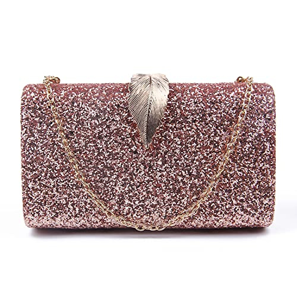 FUKZTE Women's Shinning Clutch Bag Handbag with Chain Ladies Evening Bridal Wedding Party Prom Evening Clutch Purse Shoulder Bag,Pink