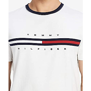 Tommy Hilfiger Men's Short Sleeve Signature Stripe Graphic T-Shirt, Bright White, SM