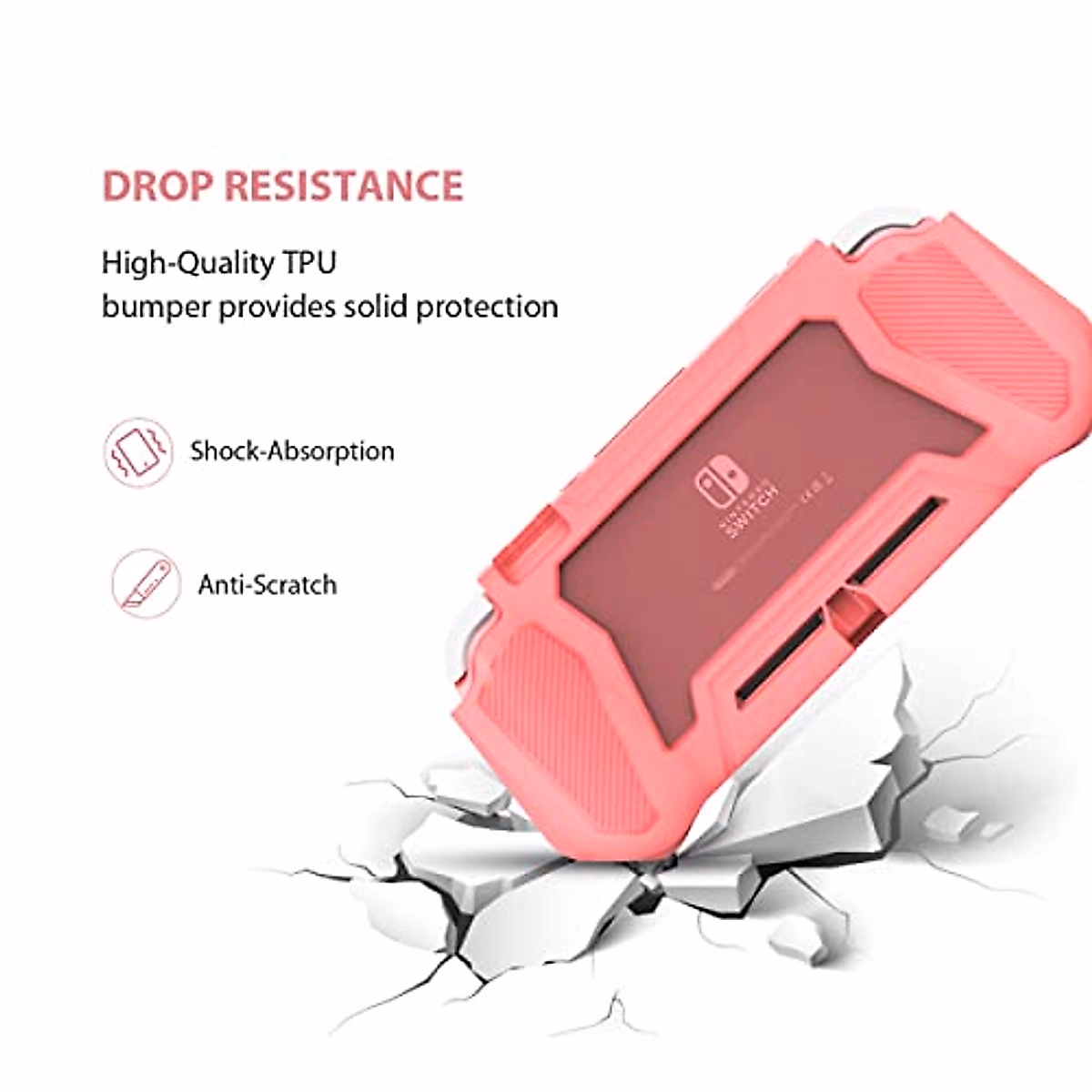 Switch Lite Case Protective Case for Nintendo Switch Lite, Compatible with Nintendo Switch Lite Screen Protector Cover Hand Grip Case with Detachable TPU+Built-in PC Screen + 2 Thumb Grip Caps, Pink