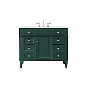 Elegant Decor Park Avenue 42" Metal MDF Marble Single Bathroom Vanity in Green