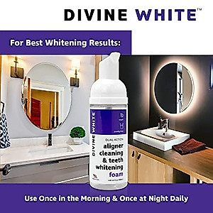 Divine White Dual-Action Stain Removal Aligner/retainer Cleaner and Teeth Whitening Foam- Hydrogen Peroxide-Good for Invisalign, ClearCorrect, SmileDirectClub, Candid -Oral Care-Toothpaste Replacement