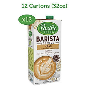 Pacific Foods Barista Series Original Oat Milk, Vegan Friendly, Kosher, Non-GMO, 32 Fluid Ounce (Pack of 12)