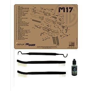 SIG M17 TAN 5 PC EDOG Cerus Gear Schematic (Exploded View) Heavy Duty Pistol Cleaning 12x17 Padded Gun-Work Surface Protector Mat Solvent & Oil Resistant & 3 PC Cleaning Essentials & Clenzoil