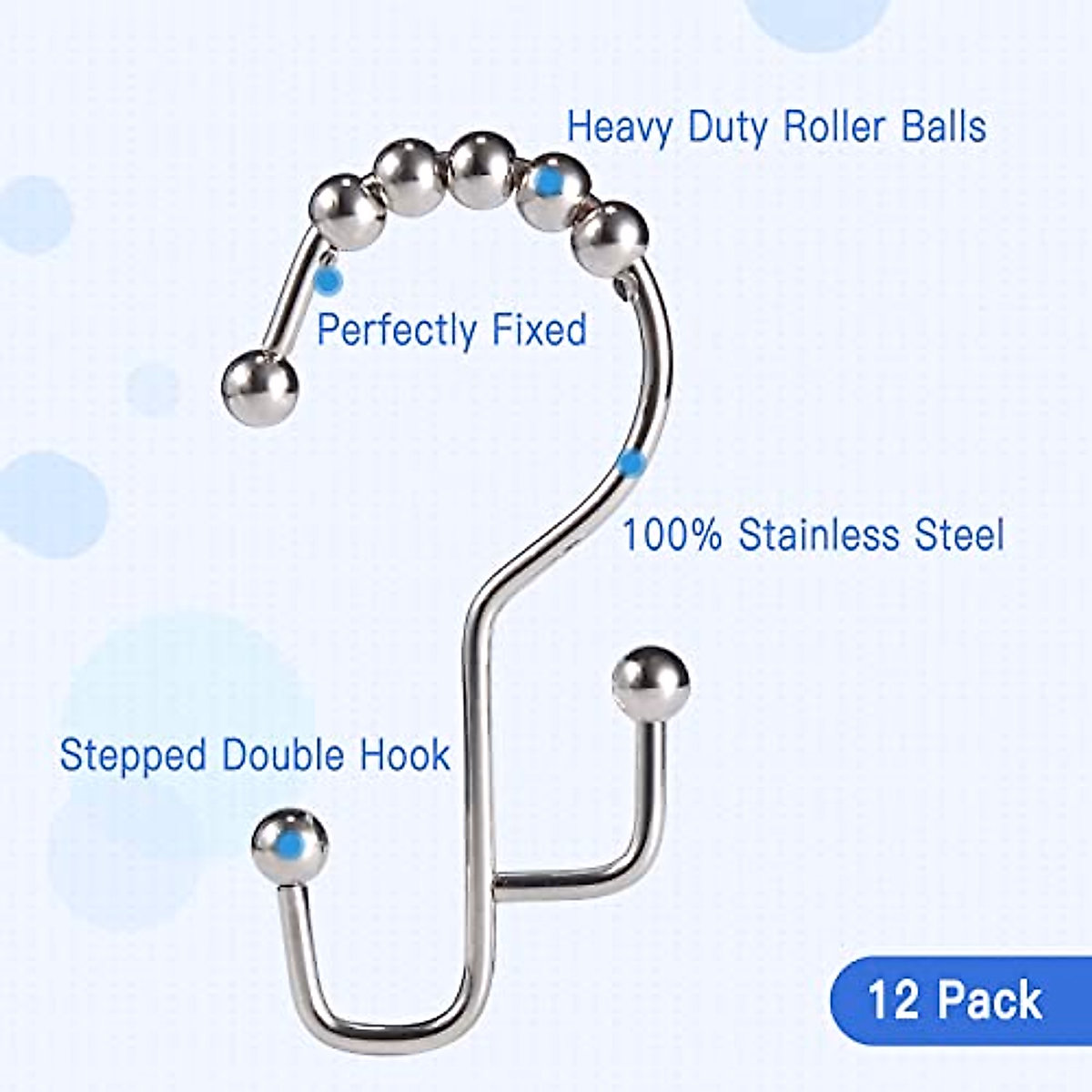 Shower Curtain Rings, SUTINE Double Shower Curtain Hooks, Rust-Resistant Metal Shower Curtain Rings, Free Sliding Stainless Steel Shower Hooks for Shower Curtains & Liners, 12pcs-Nickel