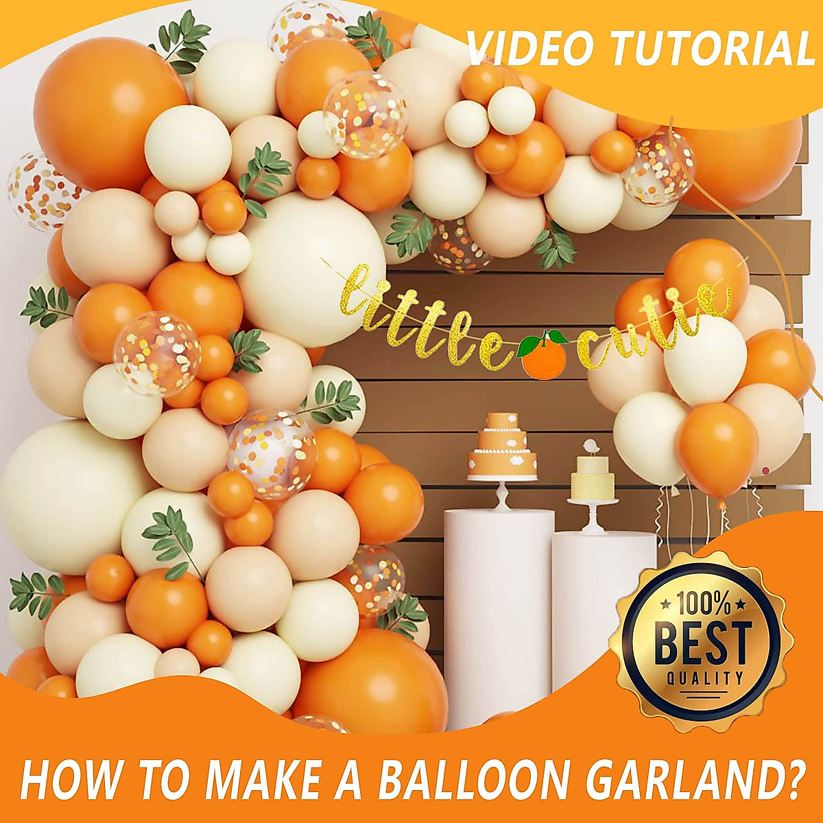 Little Cutie Baby Shower Decorations, Orange Yellow White Balloons Balloon Arch Garland kit with Artificial Willow Leaves for Cutie Fruit Baby Bridal Shower Birthday Party Decorations