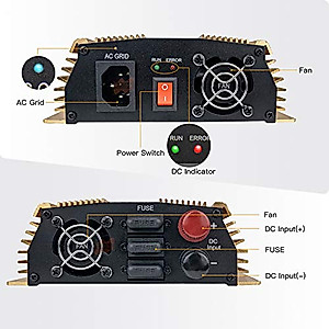 Marsrock 1300W Grid Tie Inverter Auto 20-50VDC(30v, 36v Solar) to 90~140VAC(110V AC) MPPT Pure Sine Wave Inverter for Max 1500W Solar or Wind Power Input (Golden)