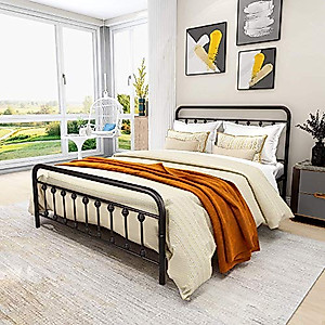 Diolong Metal Bed Frame Vintage Sturdy Queen Size with Headboard and Footboard Mattress Foundation No Box Spring Needed (Queen, Black)