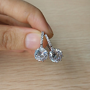 GULICX Silver Tone White Cubic Zirconia Round Jewellery Hoop Lever Back Huggie Earrings