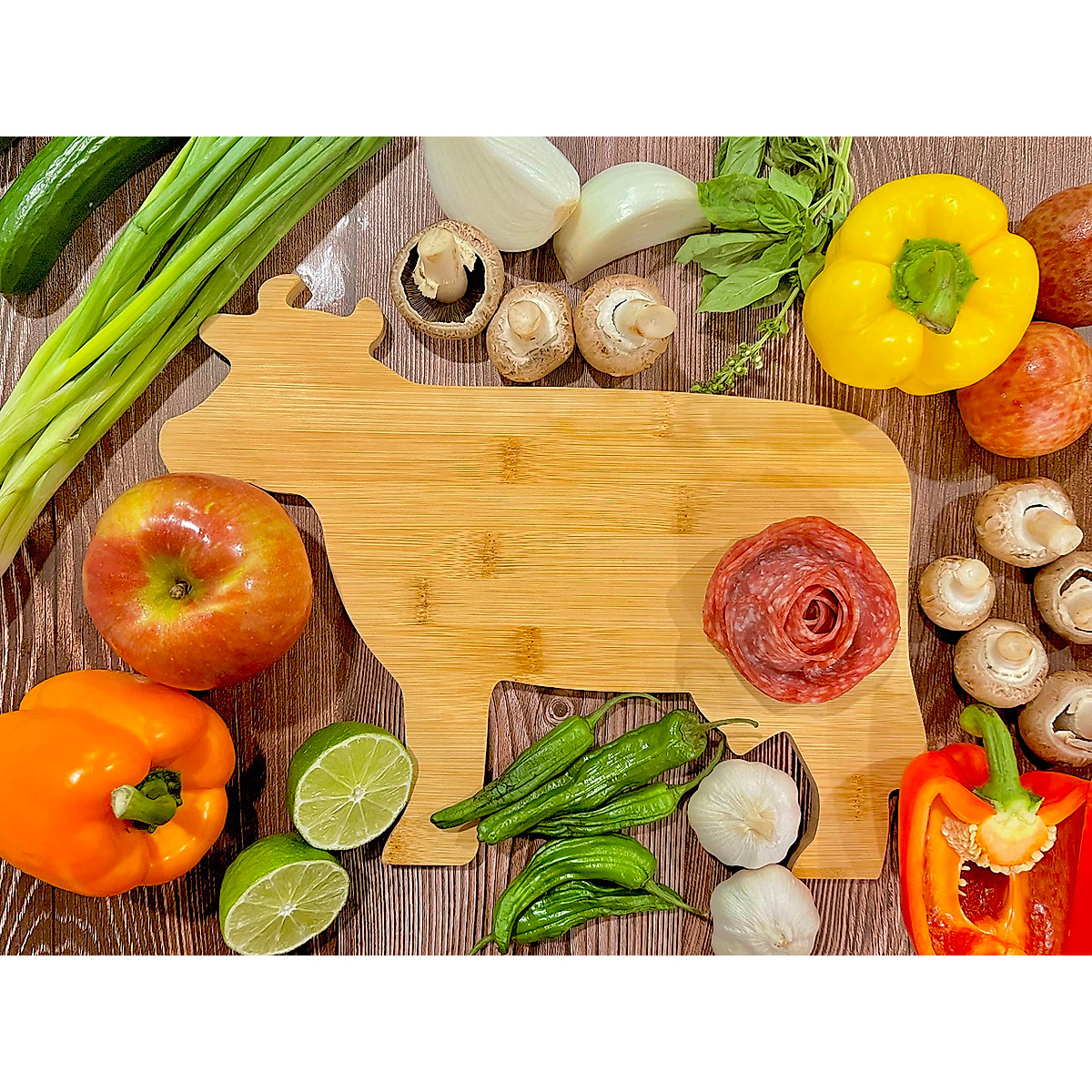 (Set of 10) Animal Cow Shaped Bulk Plain Bamboo Cutting Boards (Set of 10) | For Customized Engraving | Wholesale Premium Blank Board