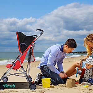 AmorosO Single Umbrella Stroller for Toddler, Travel Stroller for Babies - Sunlight and Light Rain Protection - Baby Stroller with Four EVA Wheels - Travel-Ready Stroller - Round Canopy (Red/Black)