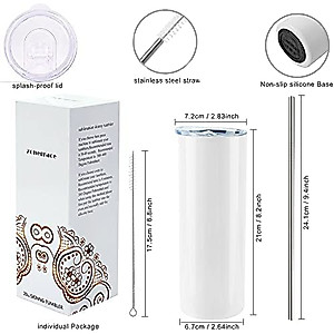 ZONEGRACE 4 pack Sublimation Tumblers 20 oz Skinny,Double wall stainless Steel slim Insulated Tumbler With Lid, sublimation tumbler cups blank white with silicone bottom