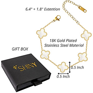 Four Leaf Clover Bracelet for Women 18K Gold Plated Stainless Steel 4 Leaf Lucky Link Bracelet Jewelry Gift for Mother and Daughter (White Gold)