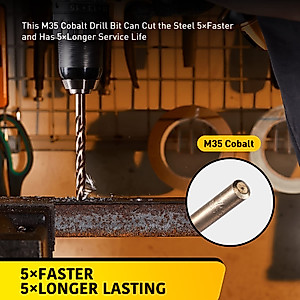 Anfrere 21pcs Cobalt Drill Bits Set, M35 Drill Bits for Cutting Hard Metal Hardened Steel Wood, 3 Flute 1/16 to 3/8 Inch Twist Drill Bit Set for Corded or Cordless Power Drills Home Tools, 1021