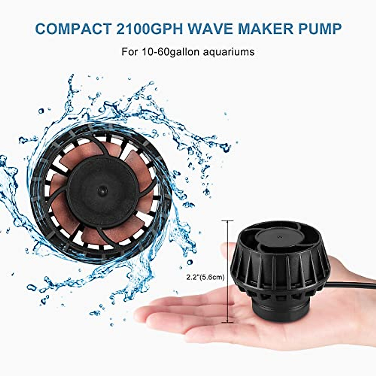 JEREPET 2100GPH Aquarium Wave Maker with Controller Mini DC 24V 12W Powerhead with Magnetic Mounting, Wavemaker with LED Display for 30 to 60 Gallon Tank