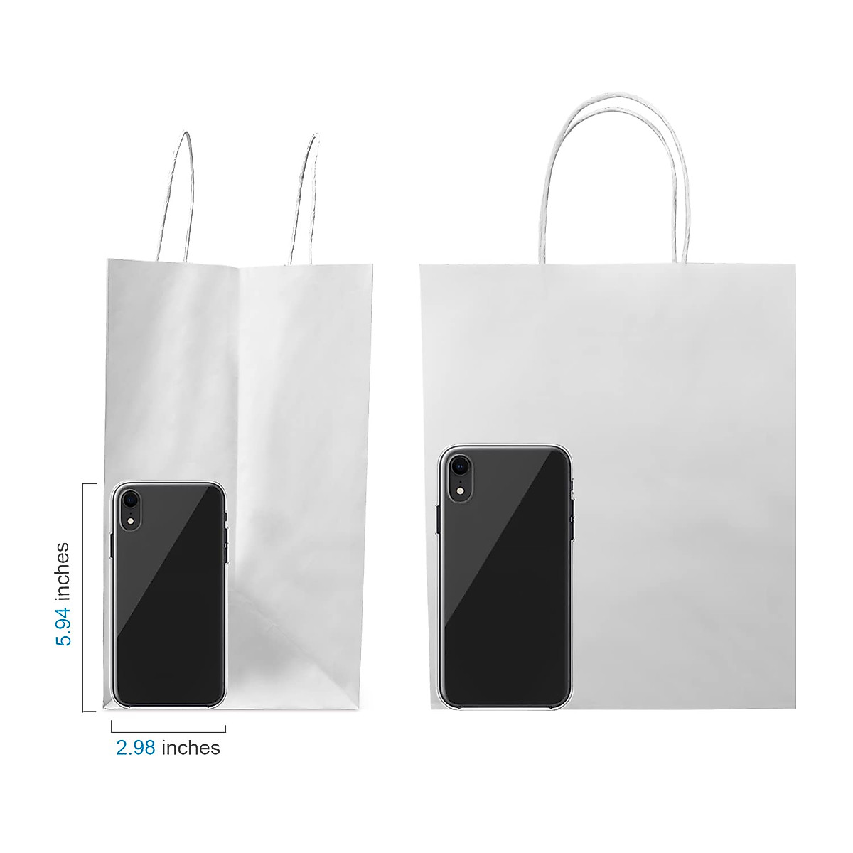 White Paper Bags with Handles, 50 Count 10x6.75x12 Inches White Kraft Paper Bags for Wedding bags, Gift bags, Food bags, Shopping bags, Grocery bags, Storage bags, Lunch bags, Take Out bags, Retail bags and More, Reusable, Eco-friendly and Sustainable 107