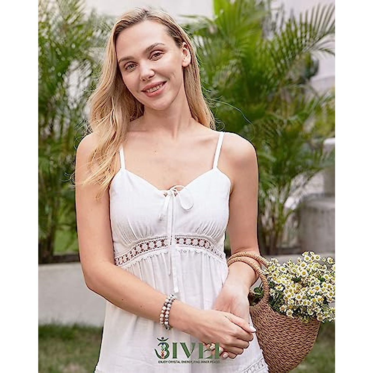 Bivei Natural Gem Semi Precious Reiki Healing Crystals Handmade 8mm Round Beads Stretch Bracelet