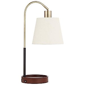 Amazon Brand – Rivet Franklin Bedside Table Desk Lamp with USB Charging Port and Light Bulb, 21"H, Metal and Wood