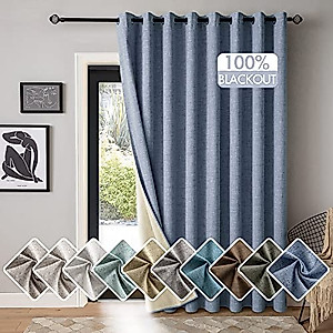 MIULEE 100% Blackout Curtain Linen Textured for Sliding Patio Door/Bedroom/Living Room Thermal Insulated Room Divider Curtain 1 Panel 100" Wide x 96" Long Stone Blue