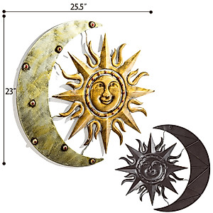 TOPIA Aztec Sun And Moon Metal Wall Decor Metal Sun Wall Decor Metal Sun Decor Outdoor Sun Wall Art (25.5" W x 23" H)