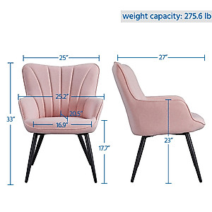 Yaheetech Accent Chair, Modern and Elegant Armchair, Linen Fabric Vanity Chair, Comfy Living Room Chair with Metal Legs and High Back for Living Room Bedroom Office Waiting Room, Set of 2, Pink