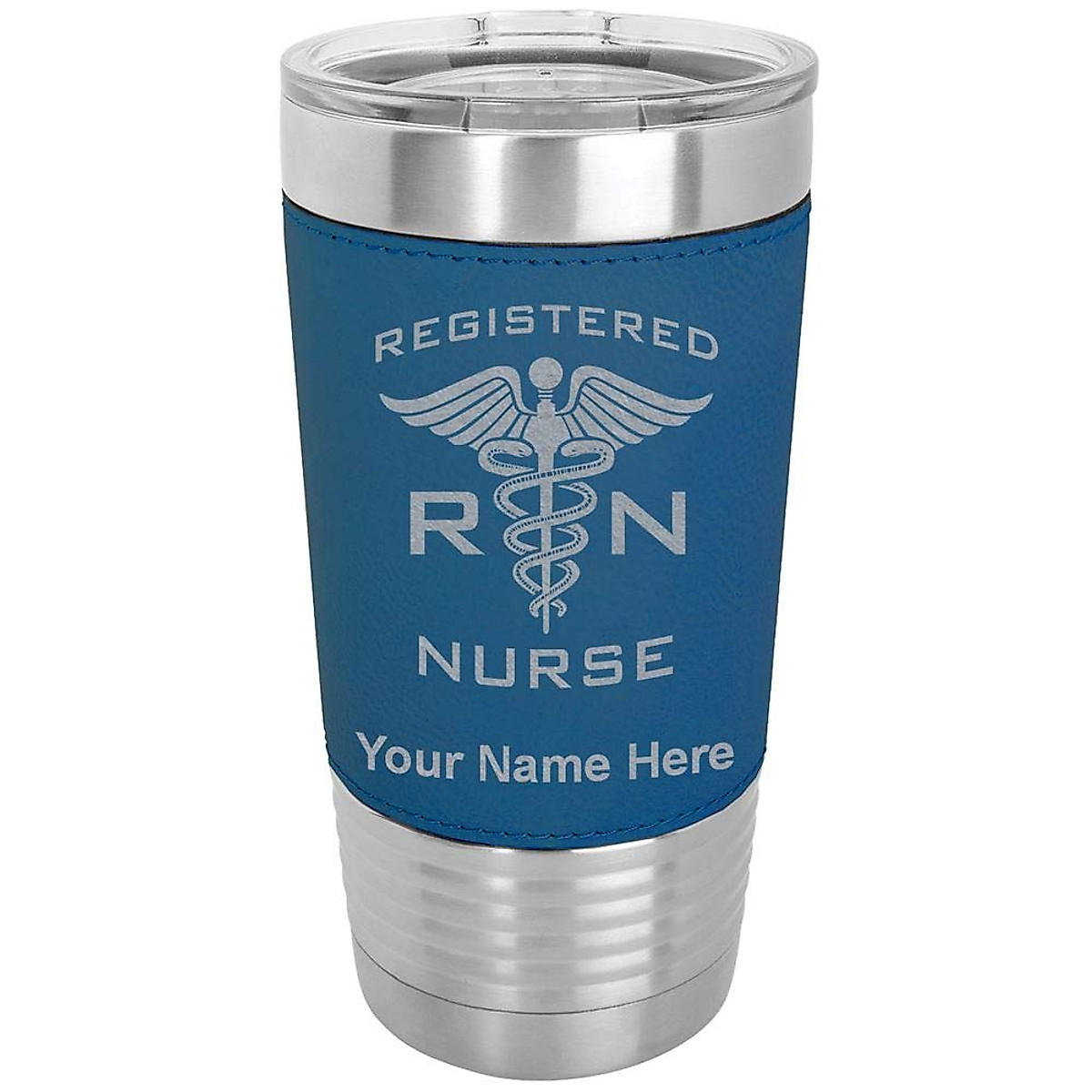 LaserGram 20oz Vacuum Insulated Tumbler Mug, RN Registered Nurse, Personalized Engraving Included (Faux Leather, Blue)