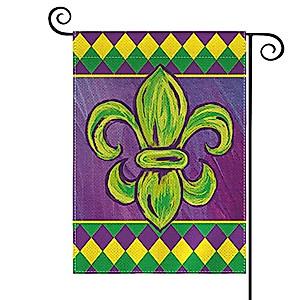 AVOIN colorlife Fleur de Lis Mardi Gras Garden Flag 12x18 Inch Vertical Double Sided, Rhombus Holiday Party Yard Outdoor Decoration