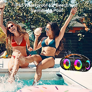 Portable Bluetooth Speaker, Loud Boombox Speaker with Subwoofer, Powerful Deep Bass Stereo Sound, IP65 Waterproof, Wireless Outdoor Speaker for Camping, Beach, Party, Support TWS/USB/TF Card/AUX