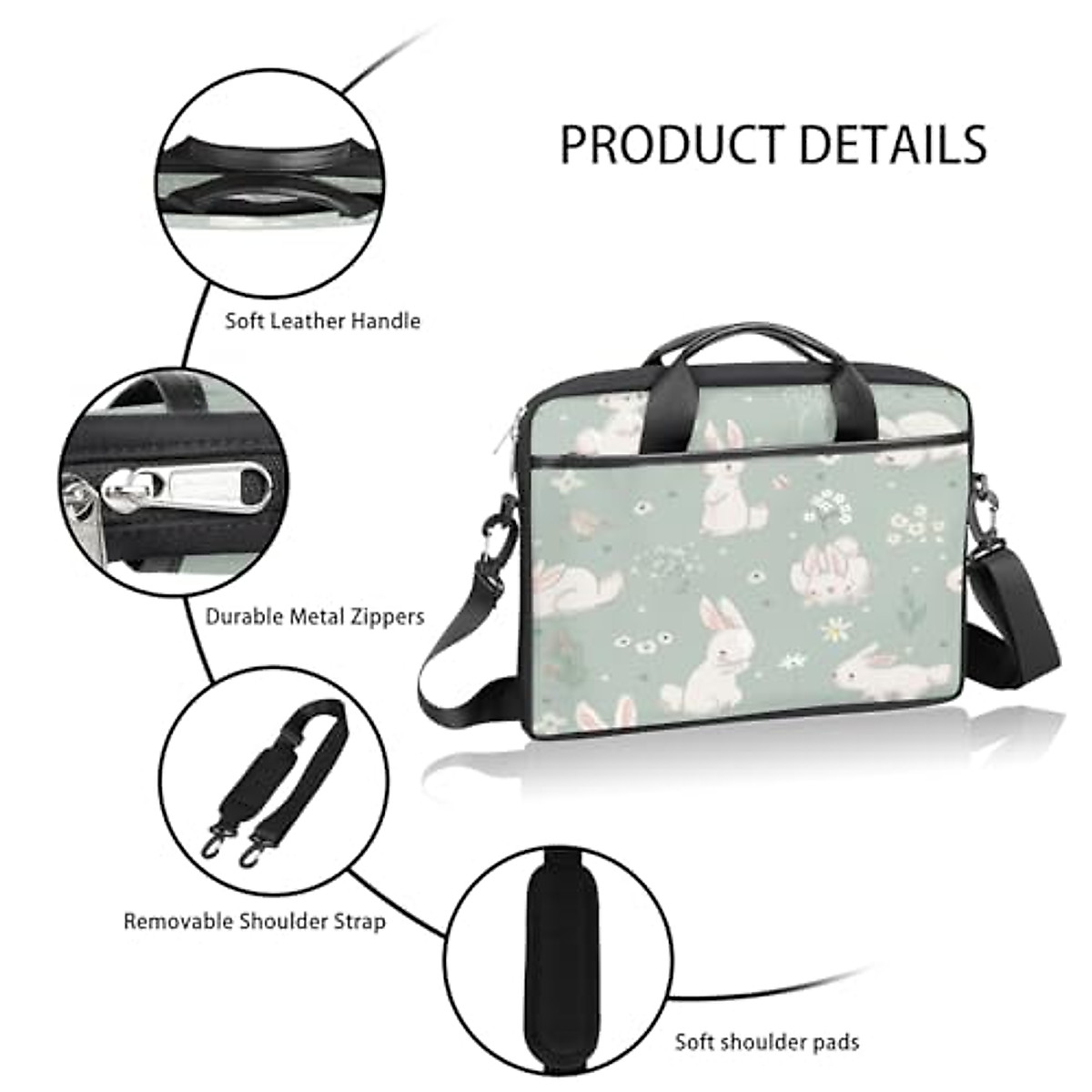Adorable Bunny Laptop Computer Bag Waterproof Shoulder Messenger Bag 13-15 inch Durable Laptop Tote Bag with Shoulder Strap Handle Lightweight Crossbody Briefcase