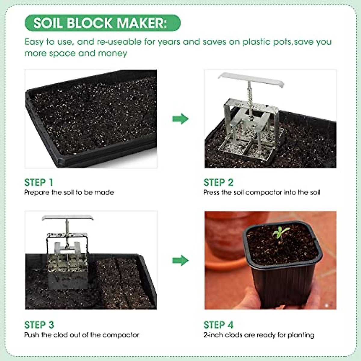 SDSNTE Soil Blocker 2 Inch Seed Block Maker for Creating Soil Block, Pack of 1