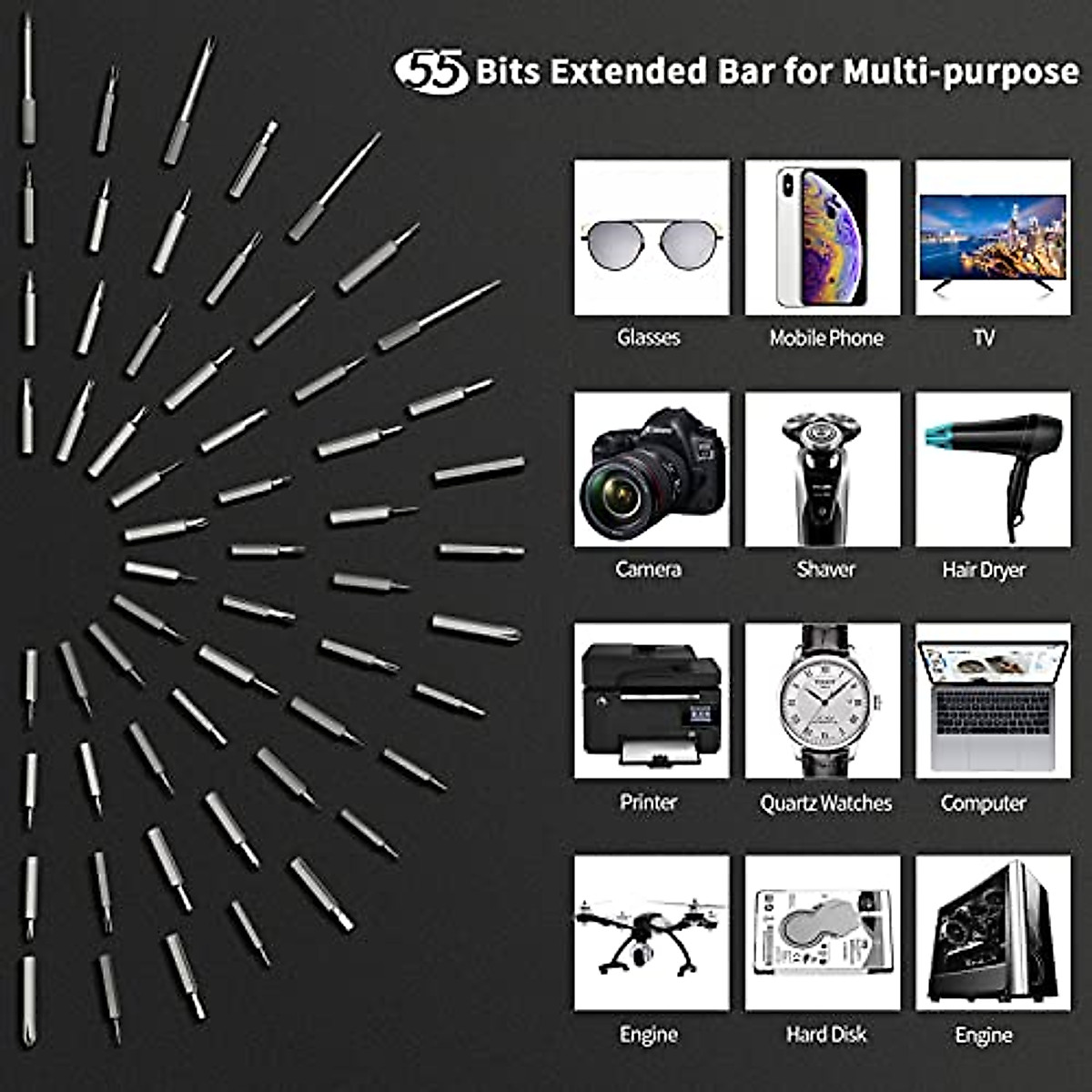 POWERGIANT Mini Electric Screwdriver, Small Portable Cordless Power Screwdriver Set with 55 Precision Bits & LED Light & Magnetic Mat, Handy Repair Tool for Phone Watch Camera Laptop