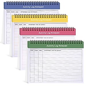 Kisston 4 Pcs Activity Log Notepad Daily Activity Log Book 8.5 x 11 Inches Daily To Do List Notebook Planning Pad Spiral Bound Log Book for Work Boosting Productivity(Bright Color, Activity)