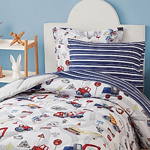 PPOLCA Truck Twin Comforter Set for Boys,5 Pieces Kids Bedroom Bedding Set with Sheets and Pillowcase,Super Soft Lightweight for All Seasons,Car,Machine Washable