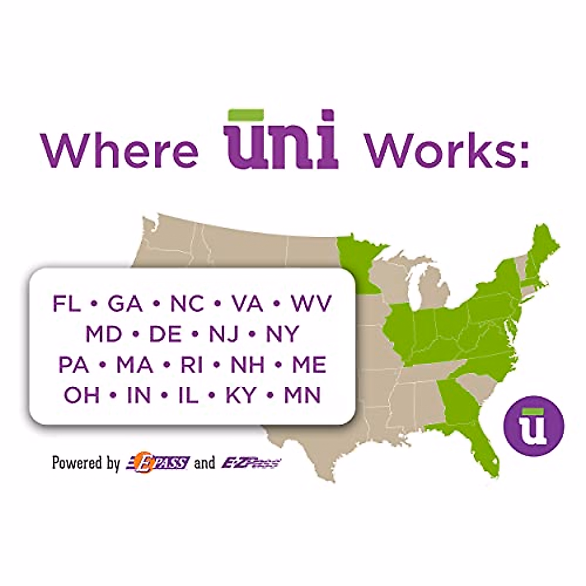 Uni Prepaid Portable Toll Pass, Automatic Payment for Nonstop Travel Through 19 States