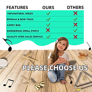 Nvmogan Musical Instruments for Kids and Toddle-Eco Friendly Wooden Music Toys.Musical Percussion for Boys Girls Preschool Educational with Storage Bag.Promote Fine Motor Skills