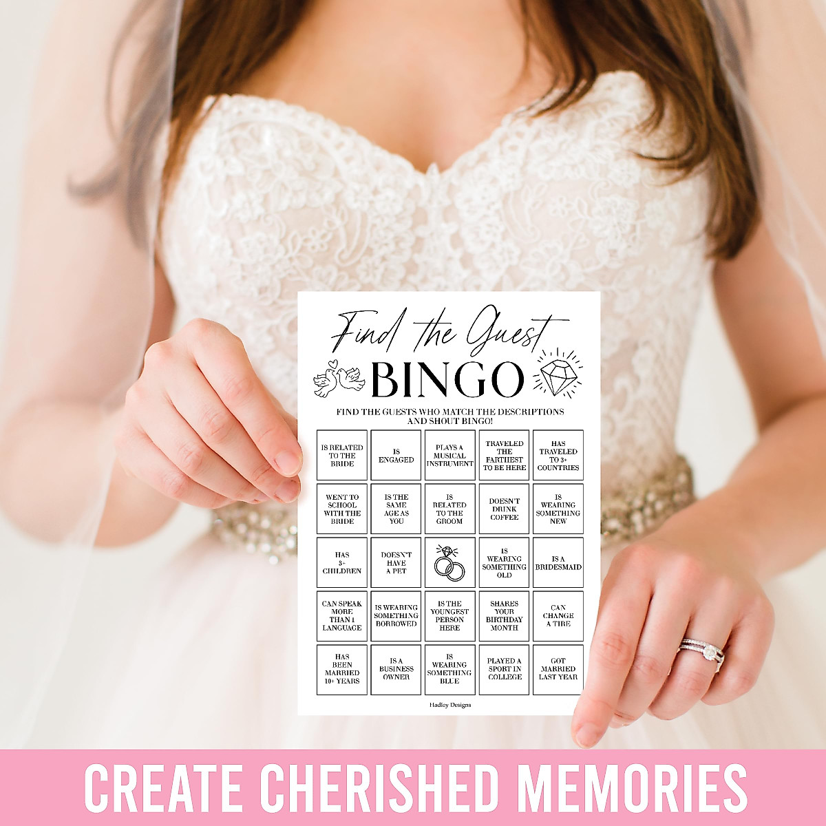 Hadley Designs 40 Minimalist Funny Bridal Shower Games 20 Guests - Wedding Games for Guests, Couples Wedding Shower Games for Couples, Games for Bridal Shower Bingo Game, Bridal Party Games
