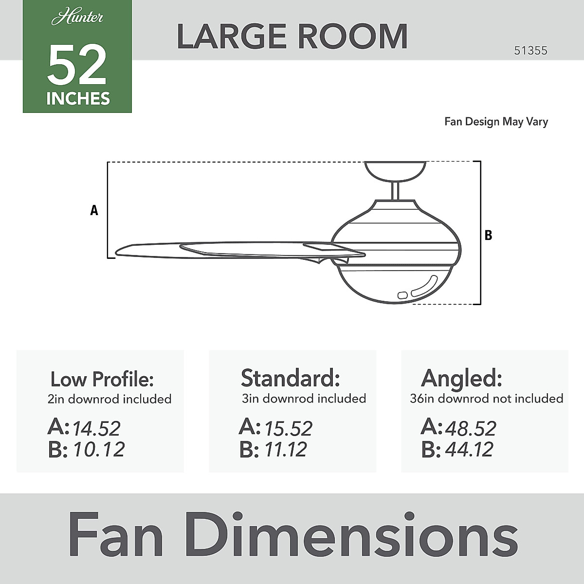 Hunter Bartlett Indoor Ceiling Fan with LED Light and Pull Chain Control, 52", Fresh White