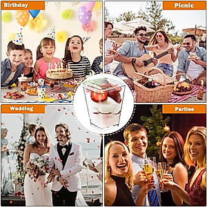 LOVLLE 5oz Dessert Parfait Cups with Lids and Spoons, 30 Pack Square Plastic Small Mini Clear Appetizer Bowls with Lids, for Party Fruit Ice Cream Pudding Mousse (5 oz)