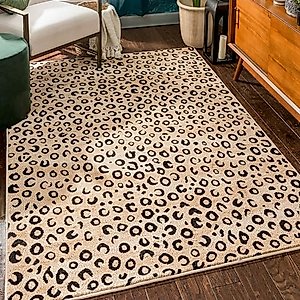 Well Woven Dulcet Leopard Black Ivory Animal Print 7'10" x 9'10" Area Rug
