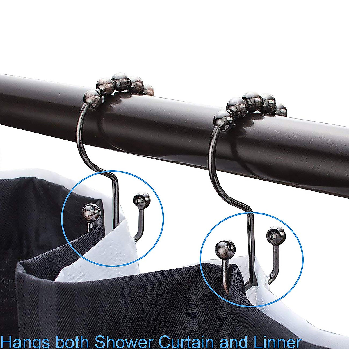 TopAAA Metal Double Glide Roller Shower Curtain Hooks Rings,100% Stainless Steel, Set of 12 (Oil Rubbed Bronze)