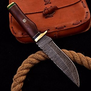 Damascus Steel Knife, Bowie Hunting Knife, Fixed Blade skinning Knife Exotic wood handle 10 inches