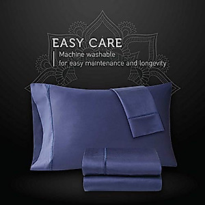 Hyde Lane Luxury 1000 Thread Count 100% Cotton Sheets for Queen Size Bed | Very Comfy Soft & Thick with Deep Pocket - Fits 16"-20" Thick Mattress | 4 PC Sateen Weave Bed Sheet Set Queen (Navy)