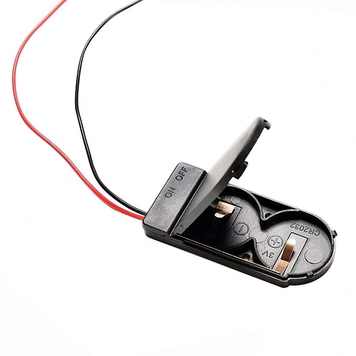 Geelyda 12PCS CR2032 Battery Holder with Switch Plastic 2x3V Button Coin Cell CR2032 Battery Holder Case Box with Wire Lead ON-Off Switch (Black)