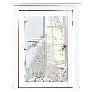 Tangkula Bathroom Cabinet with Mirror, Mirrored Wall-Mounted Storage Medicine Cabinet with Single Door & Adjustable Shelf in 5 Positions, Multipurpose Wall Cabinet for Bathroom Vestibule (White)