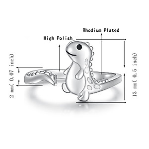 925 Sterling Silver Cow Cat Dinosaur Frog Butterfly Ring Adjustable Cute Cow Print Kitty Animal Lover Jewelry Gifts for Women Birthday (Dinosaur)