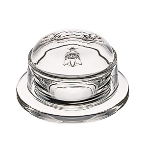 Butter Dish, Round, Clear Glass With Bee Design on Cover - By La Rochere - France