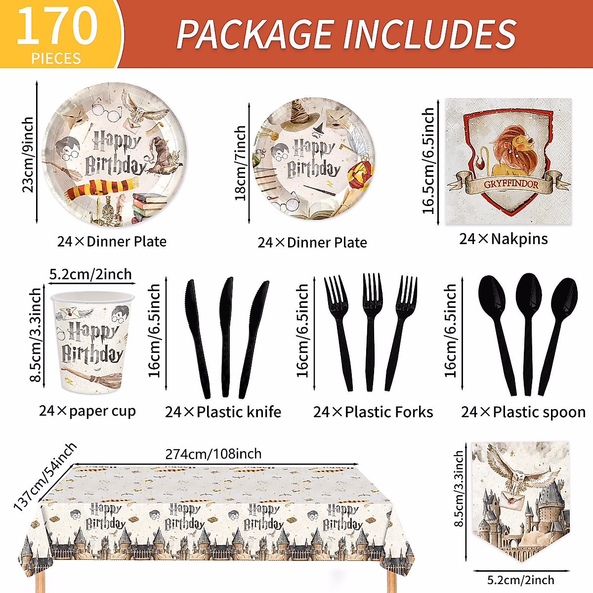 AURORAPARTY 170pcs Birthday Party Supplies Party Paper Plates Napkins Cups Kids Boys Birthday Decorations Birthday Tablecloth Banner Disposable Forks Tableware Set for 24 Guests