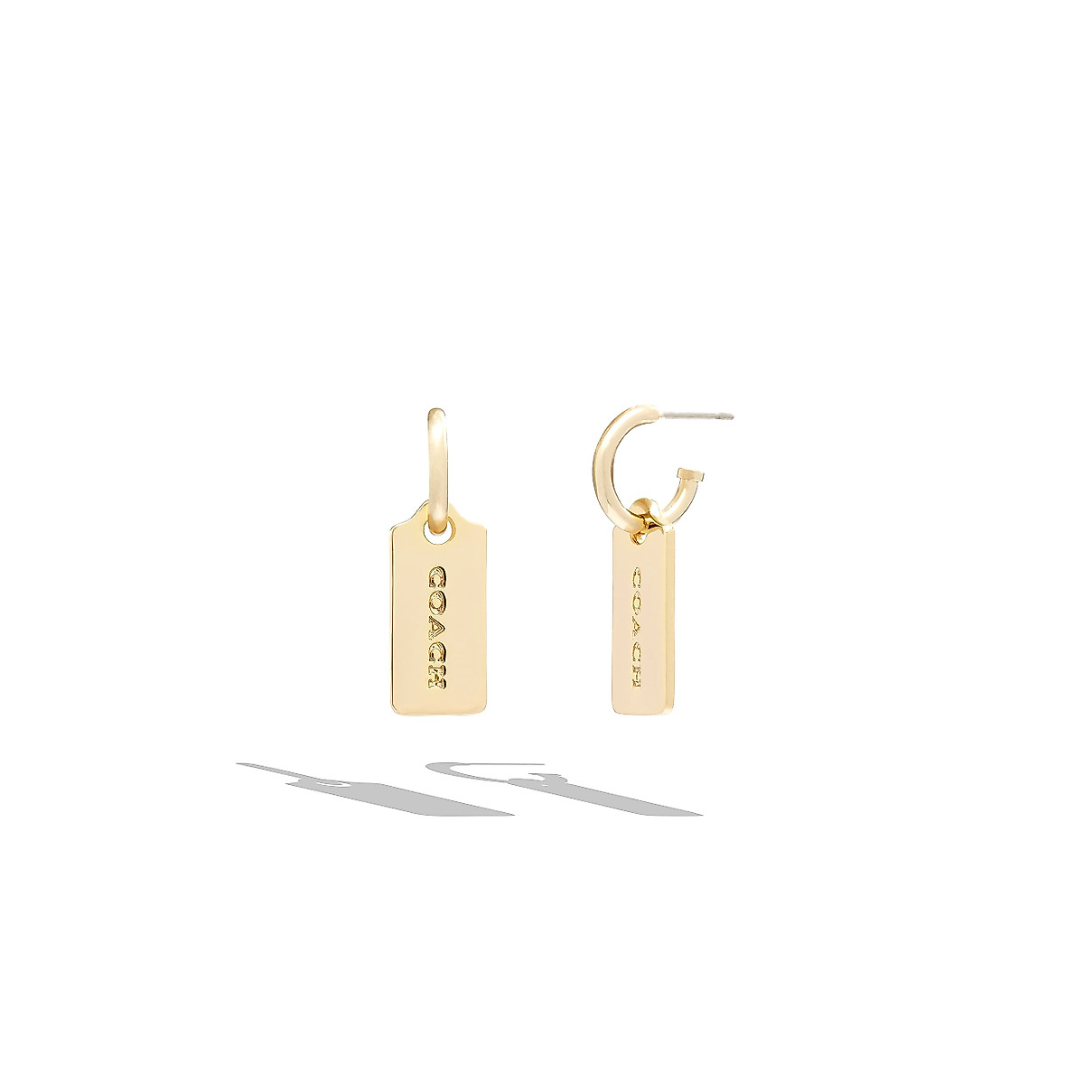 Coach Women's Iconic Signature Tag Huggie Earrings, GOLD