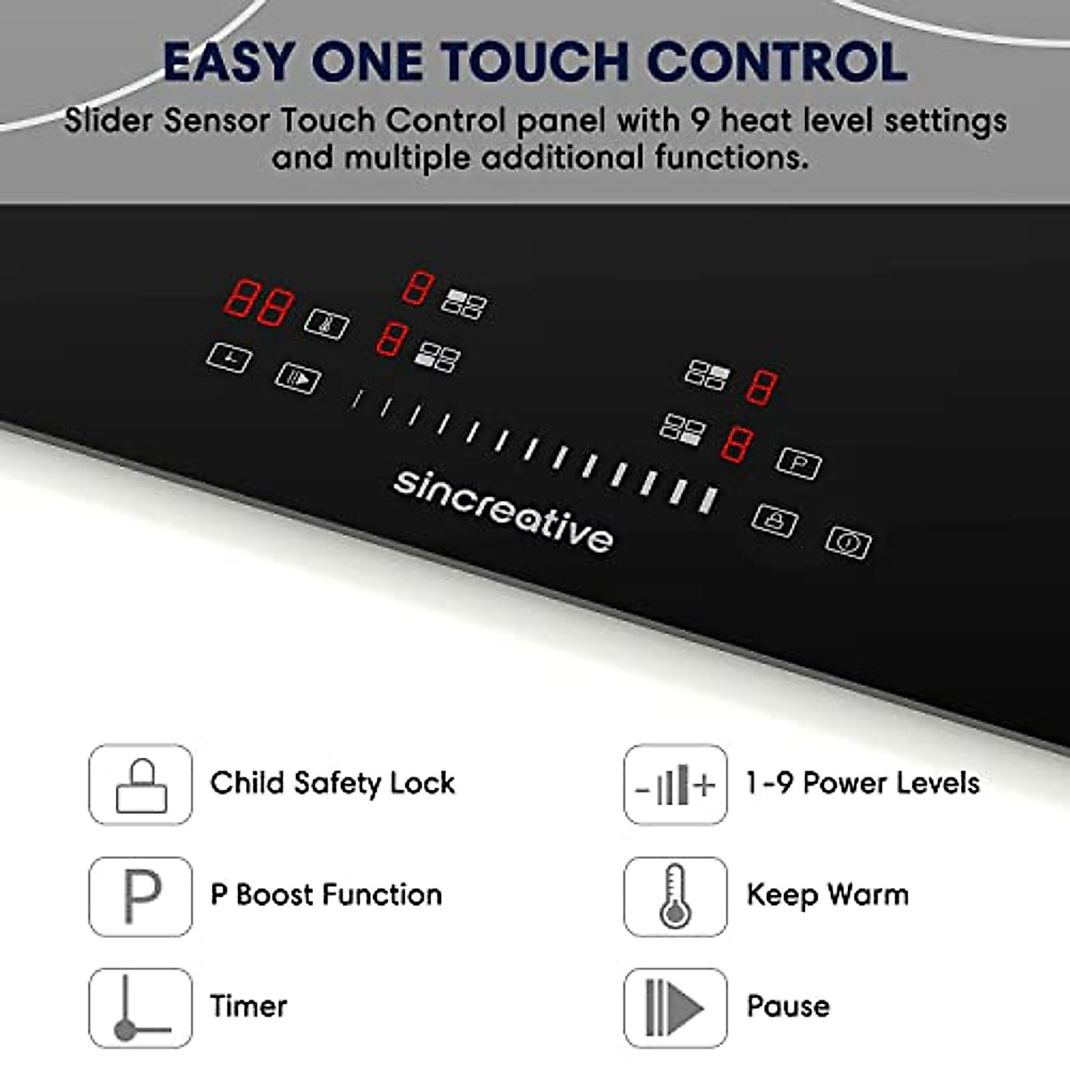 Induction Cooktop 30 Inch, Electric Cooktop 4 Burners, Drop-in Induction Cooker Ceramic Glass Induction Burner With Timer, Child Lock, 9 Heating Level and Sensor Touch Control, ETL & FCC Certified