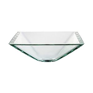 Kraus GVS-901-19mm-SN Aquamarine Square Clear Glass Vessel Bathroom Sink with PU-MR Satin Nickel