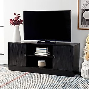 SAFAVIEH Home Collection Aliyah Black 2-Door 1-Shelf Entertainment Media Stand up to 55" Flatscreen TV